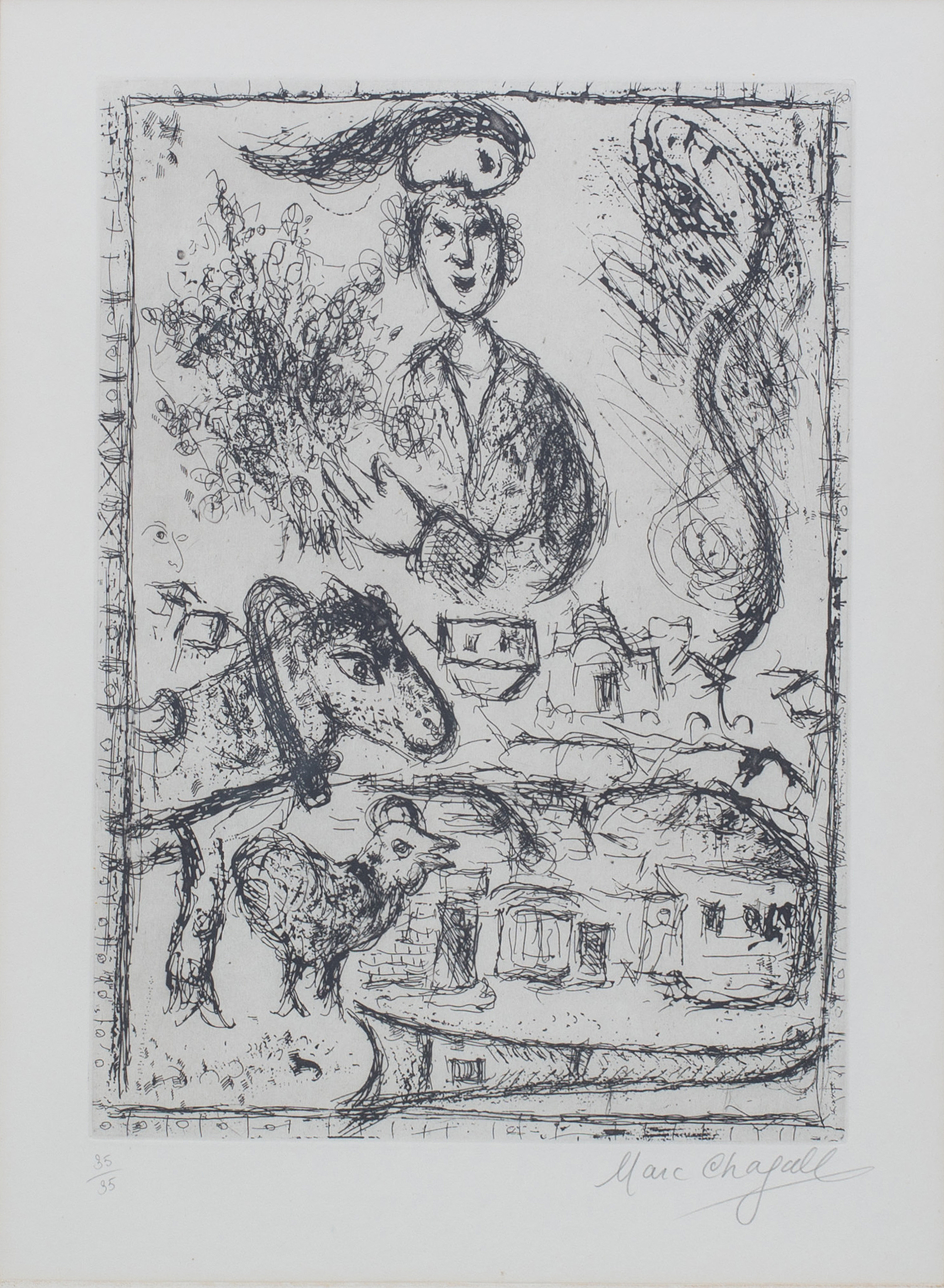 MARC CHAGALL, etching, "La village", signed and numbered 35/35, - Bukowskis