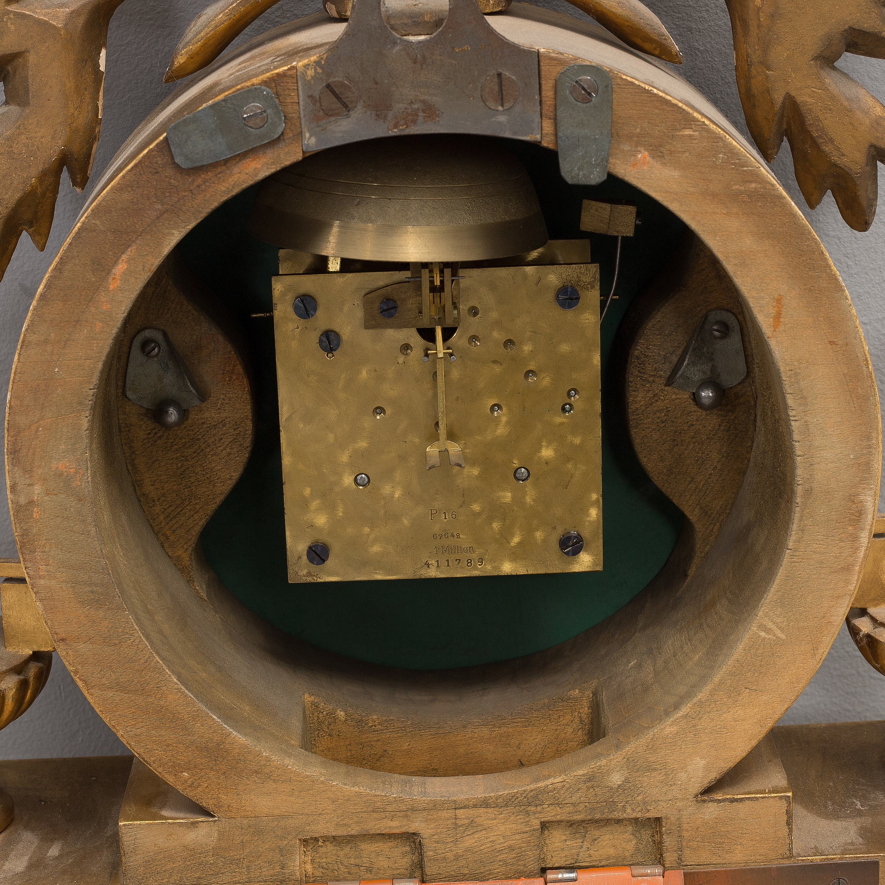 A Swedish Gustavian style gilt wood wall clock, marked Linderoth ...