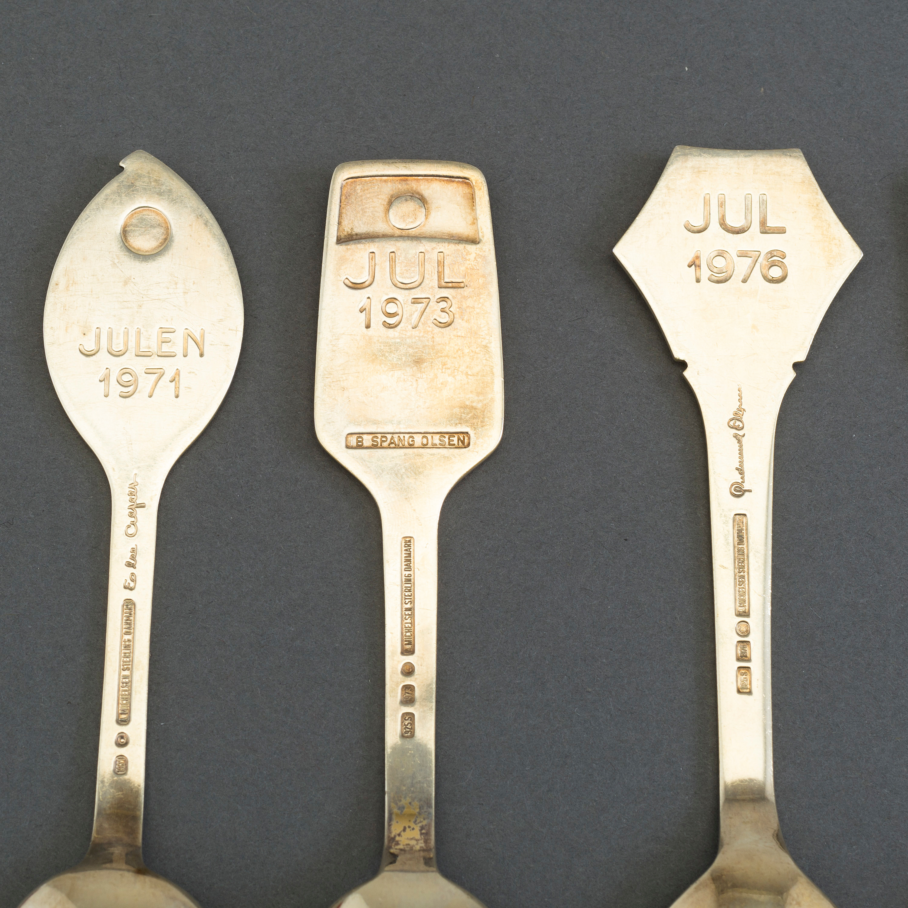 Christmas spoons, seven pieces, gilted silver, Anton Michelsen, Denmark ...