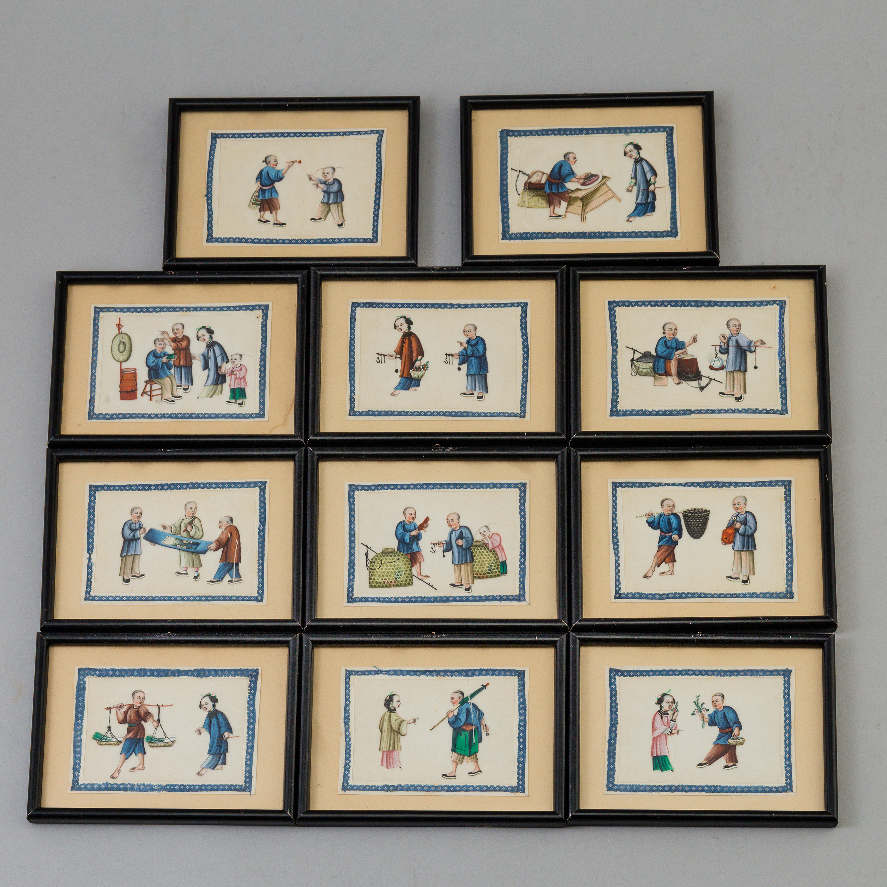 11 Chinese miniature paintings on rice paper, circa 1900. - Bukowskis