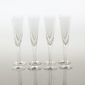 ANNA EHMER, 8 st champagneglas, "Line", Kosta Boda, modell formgiven ...